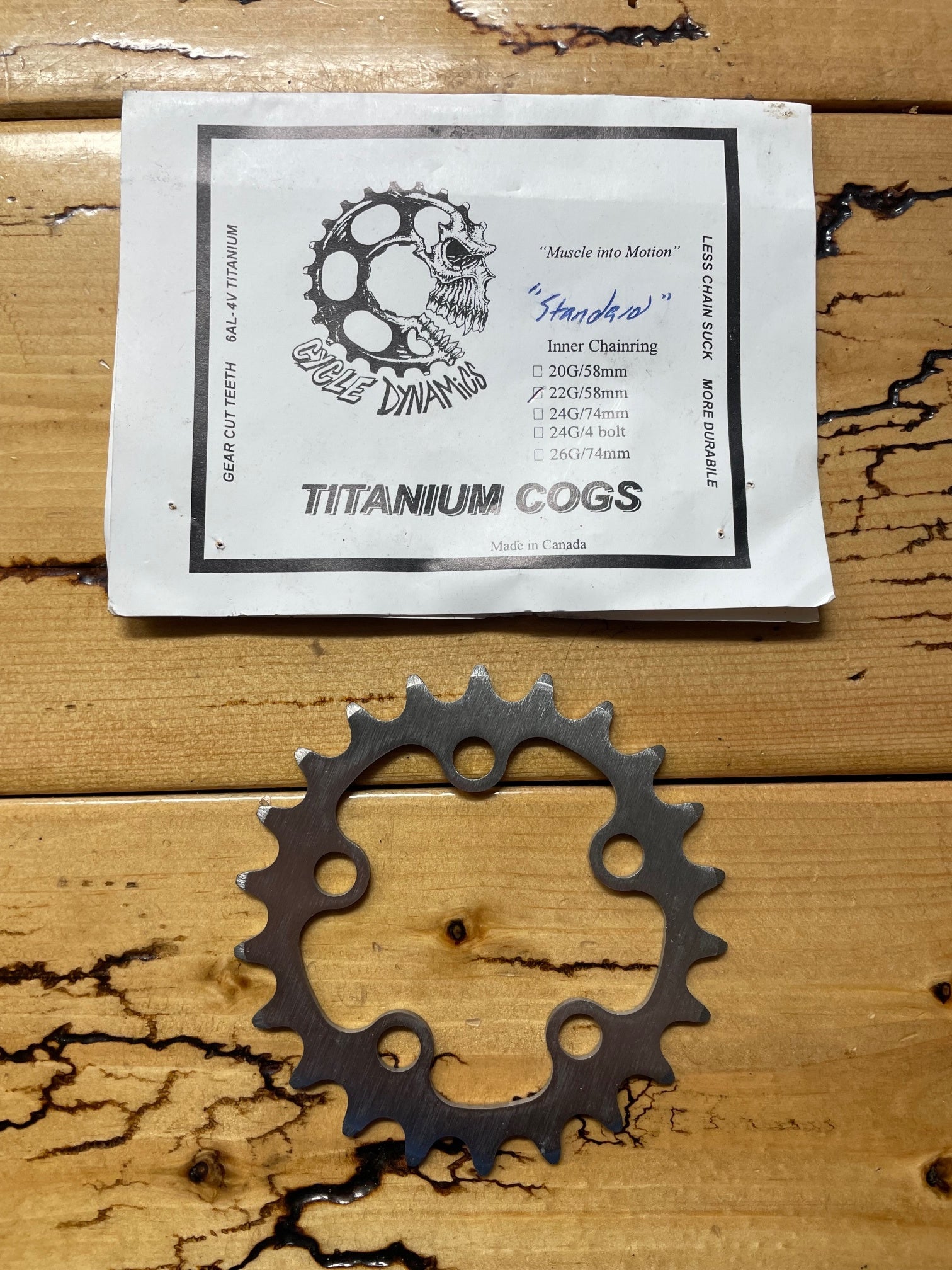 Cycle Dynamics 22 Tooth 5 Bolt 58mm BCD Titanium Inner Chainring NOS ...